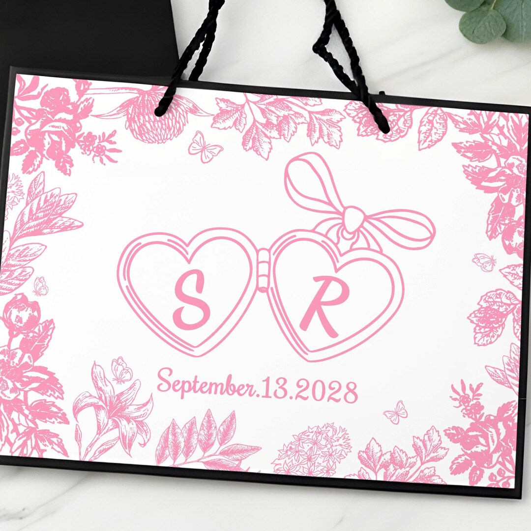 Personalized Toile De Jouy Wedding Gift Bags, Wedding Thank You Bags ...