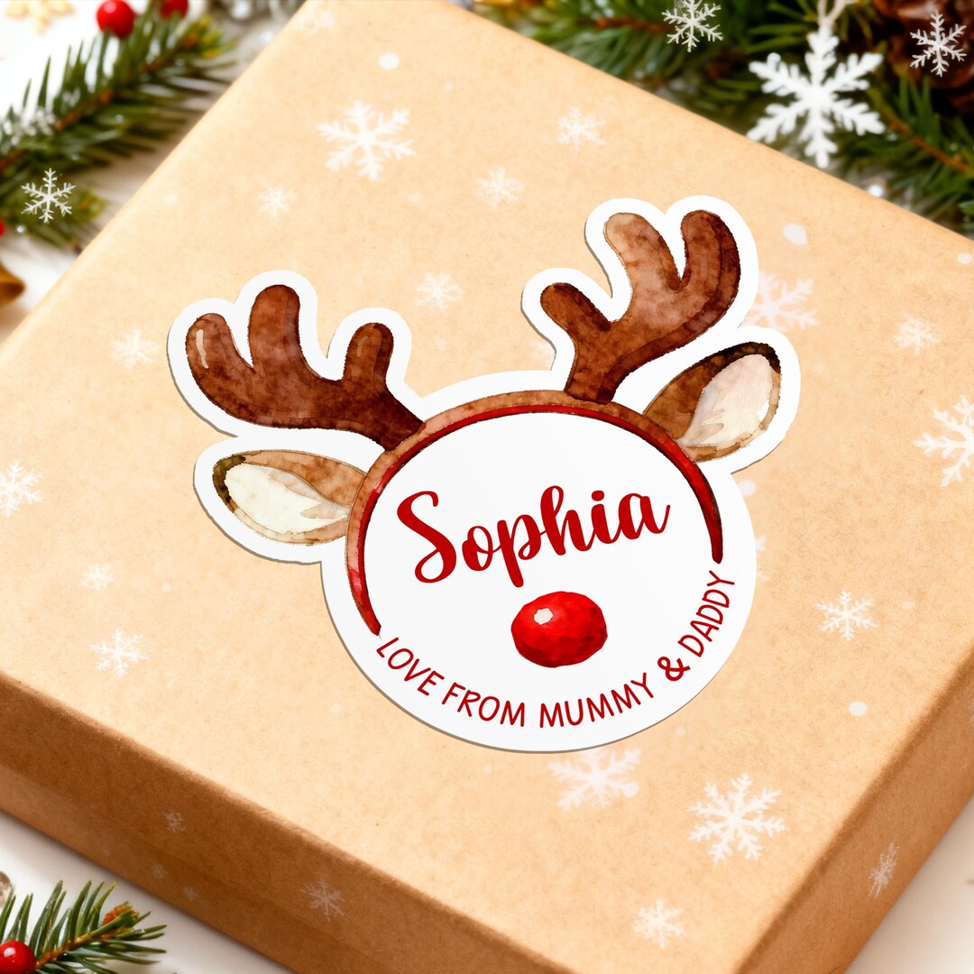 Reindeer Christmas Name Label/kids Gift Label Sticker/holiday Gift Tag ...
