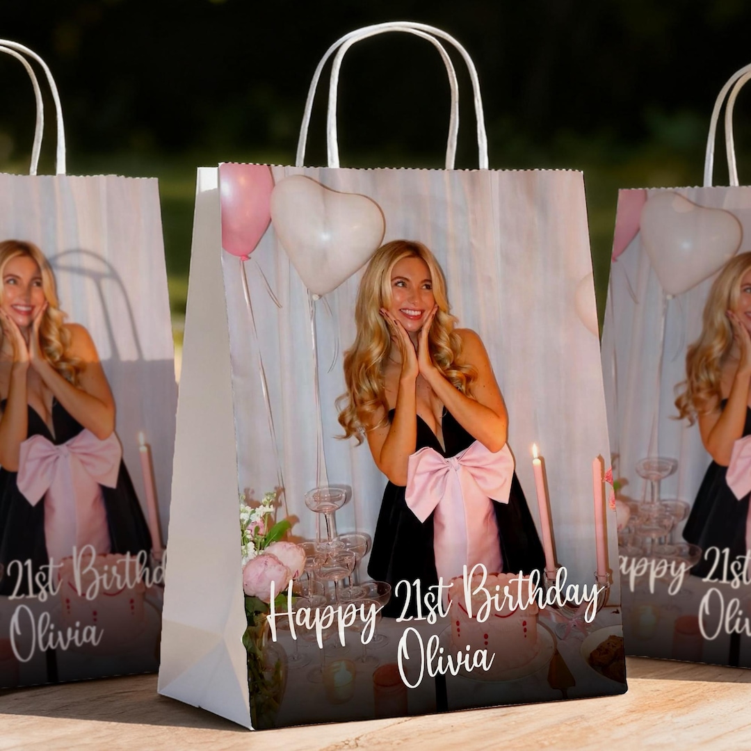 Personalized Birthday Photo Gift Bag, Custom Photo Gift Bags With ...