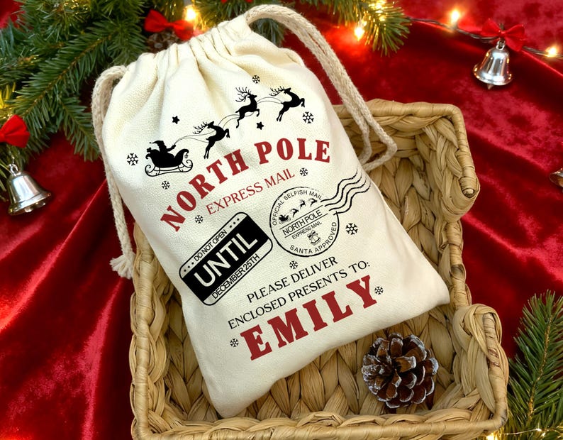 North Pole Santa Sack/custom Large Santa Sack/drawstring Christmas ...