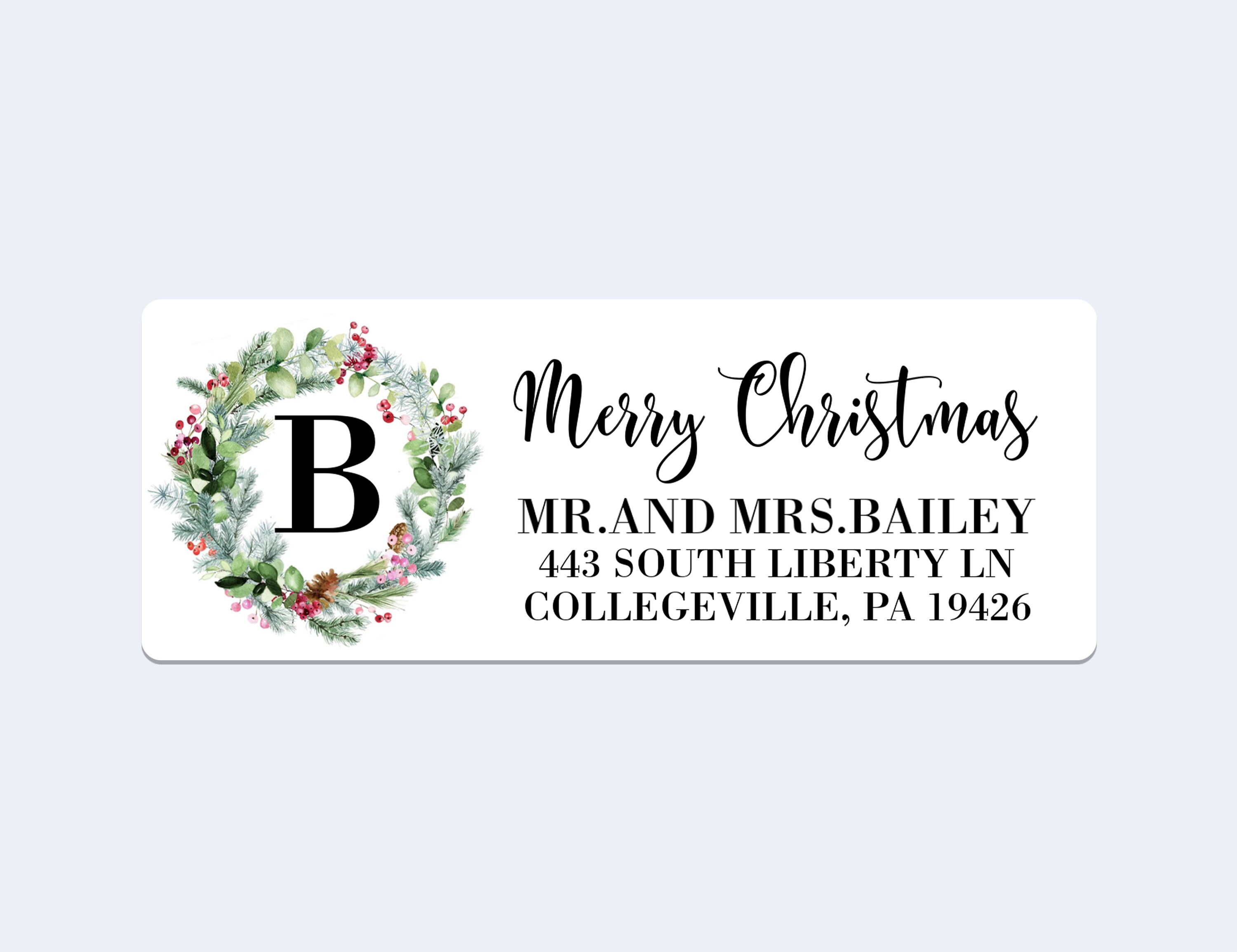 Christmas Wreath Return Address Labels Personalized Christmas Address ...