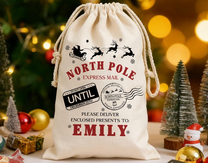 North Pole Santa Sack/custom Large Santa Sack/drawstring Christmas ...
