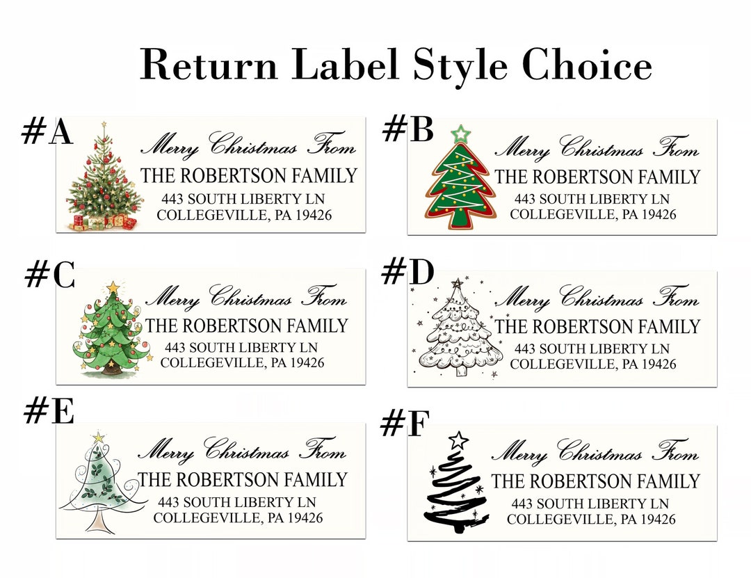 Christmas Tree Stickers Holiday Return Address Labels Personalized ...