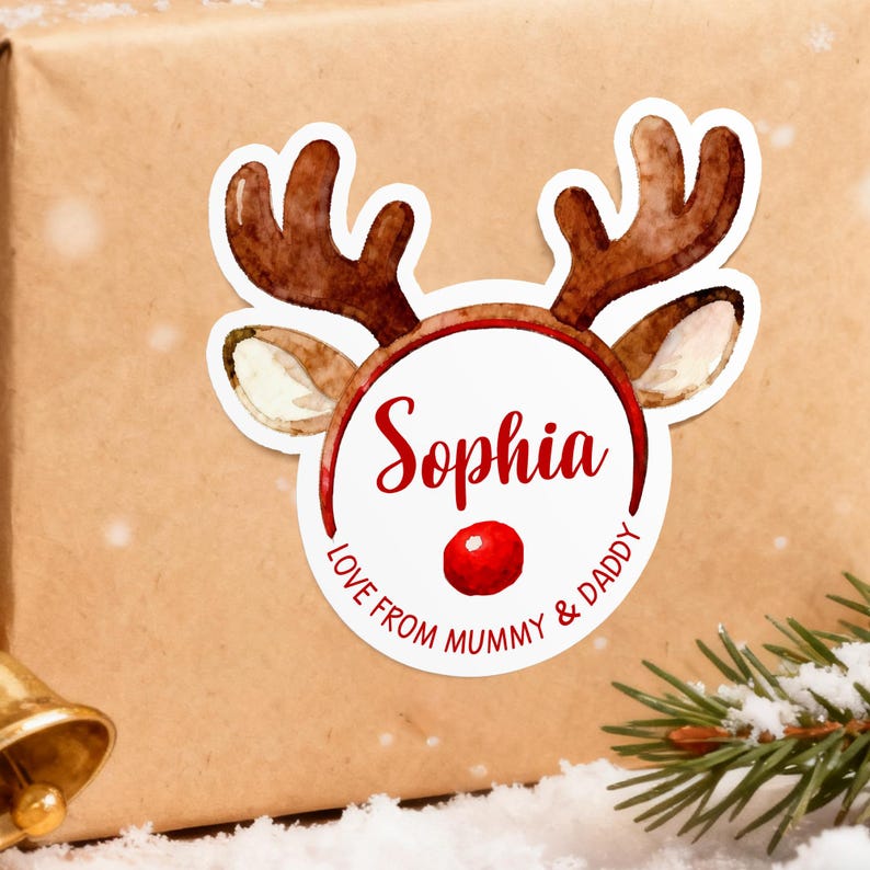 Reindeer Christmas Name Label/kids Gift Label Sticker/holiday Gift Tag ...