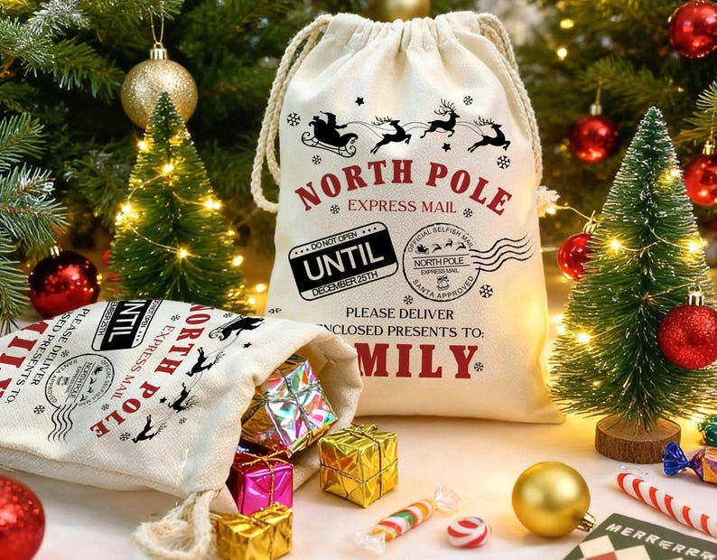 North Pole Santa Sack/custom Large Santa Sack/drawstring Christmas ...