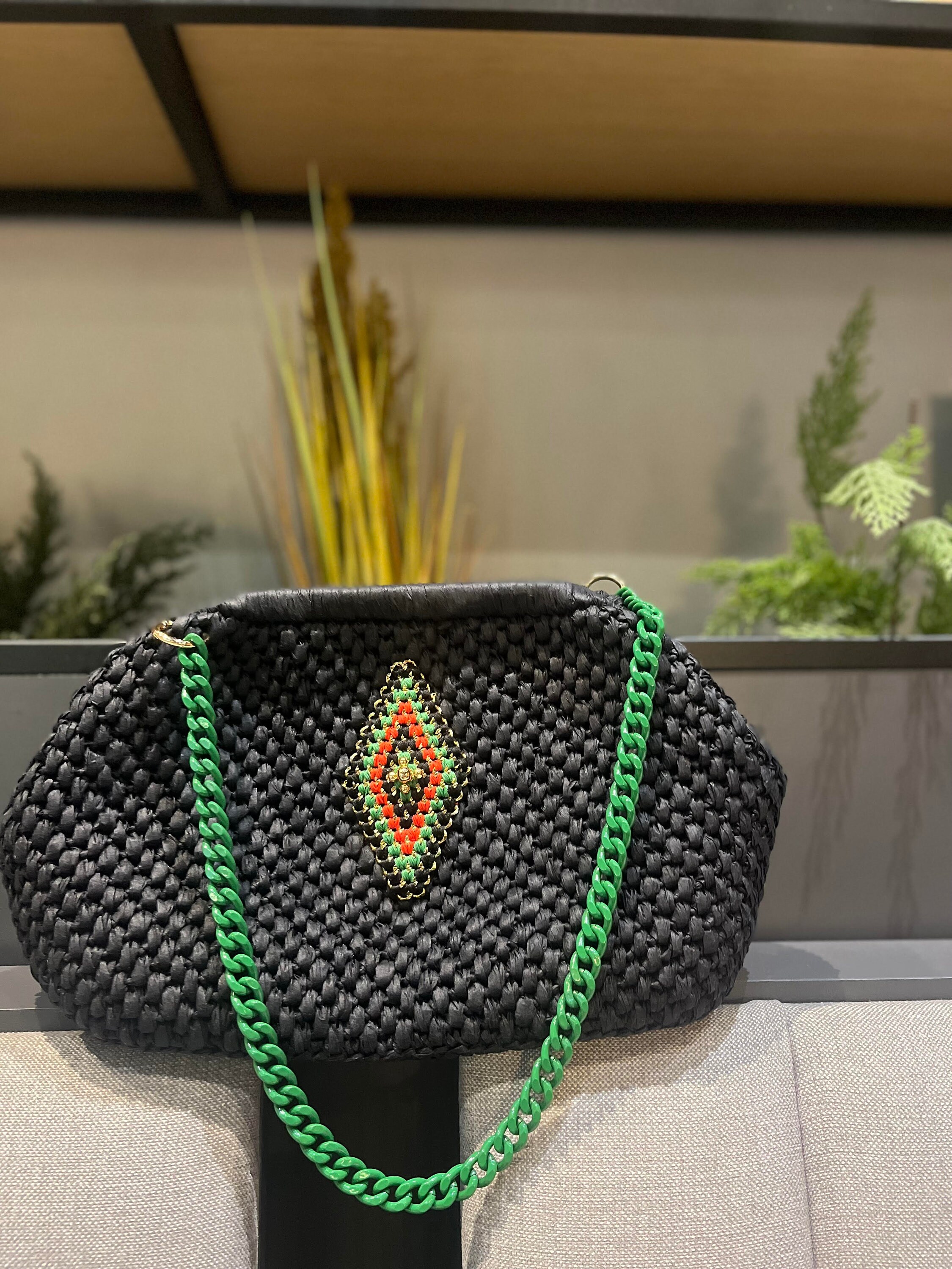 Casandra Black With Green Chain Bag - Etsy