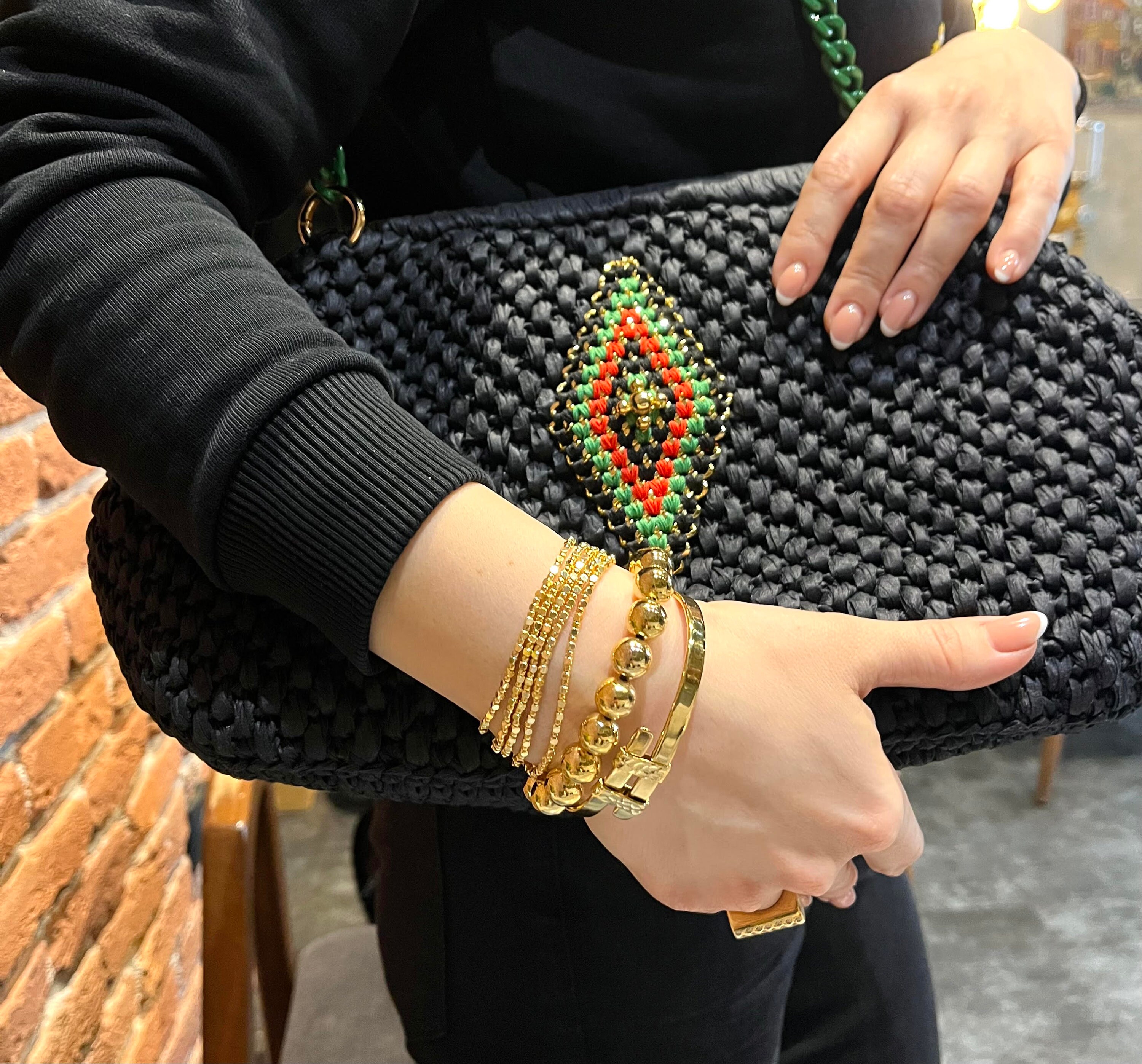 Casandra Black With Green Chain Bag - Etsy