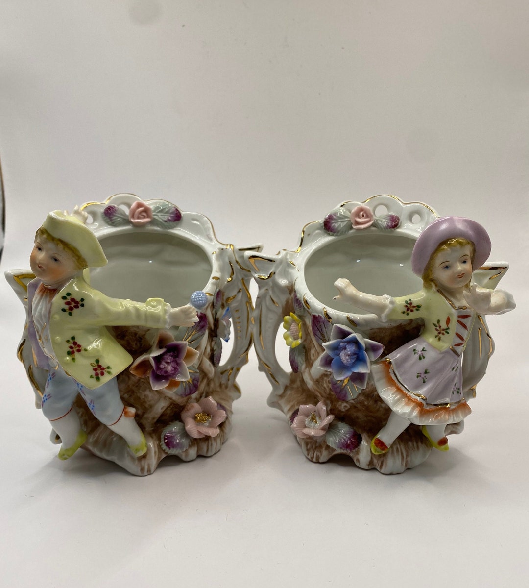 Vintage Colonial Boy and Girl Bud Vases or Planters - Etsy