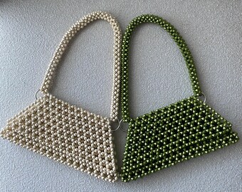 Pearl Gold Beaded Bag, Gold Bead Bag, Bead Shoulder Bag, Bead Bag ...