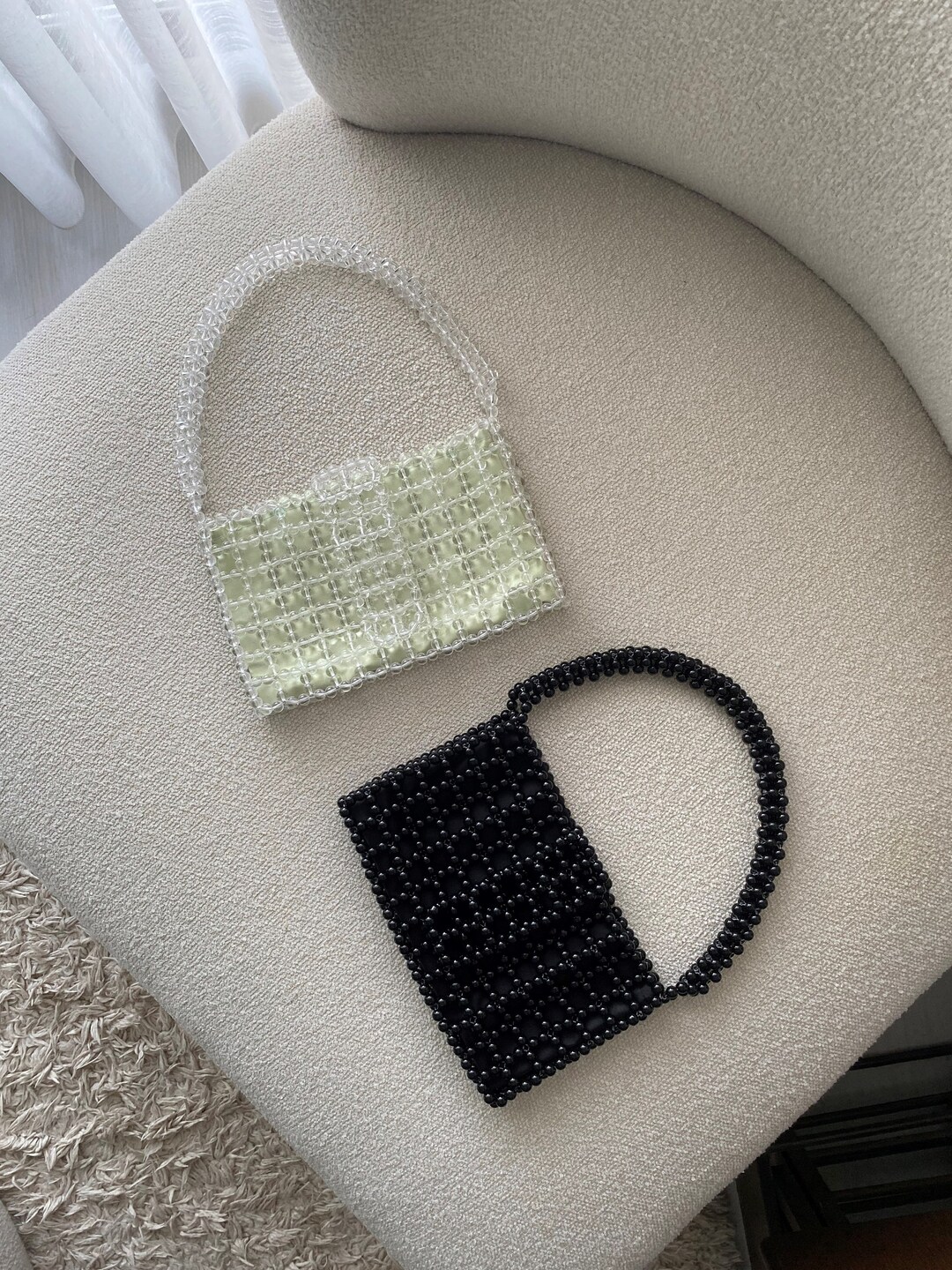 Handmade Black Glass Bead Bag, Transparent Glass Bead Bag - Etsy