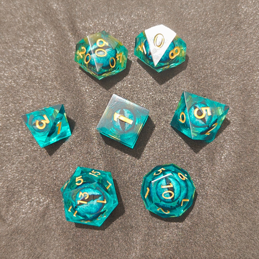 Blue Moving Eyes DND Dice Set, Liquid Core Dice Set Sharp Edge D&D Dice ...