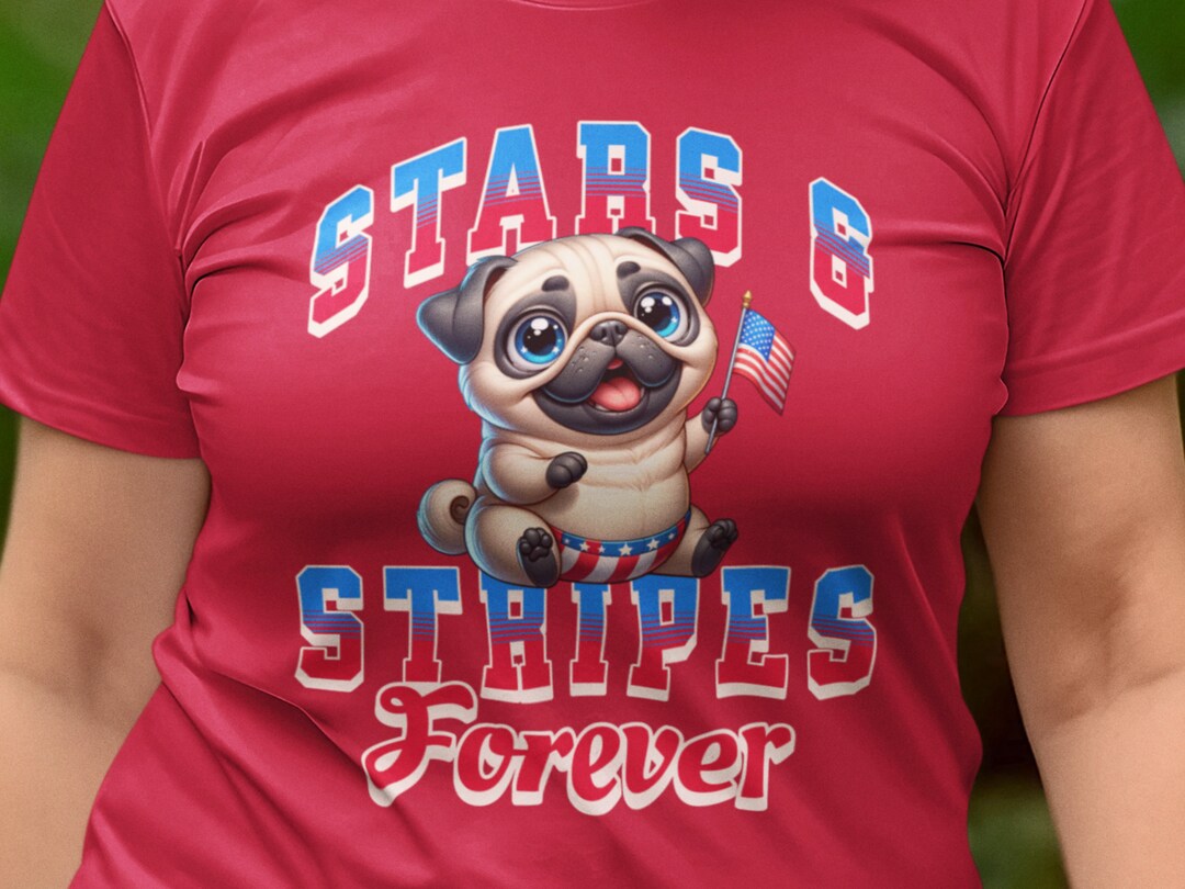 Patriotic Pug T-shirt Stars & Stripes Pug Tee Cute 4th of July Dog Top ...