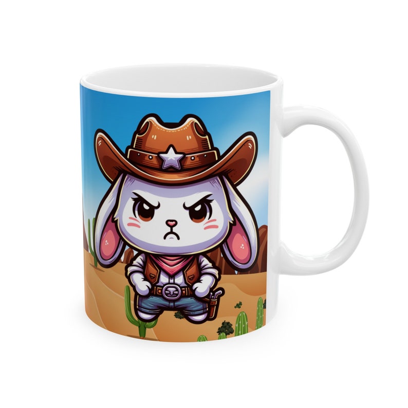 Rabbit Cowboy Hat Ceramic Mug White Ceramic Mug Western Rabbit Gift Mug ...