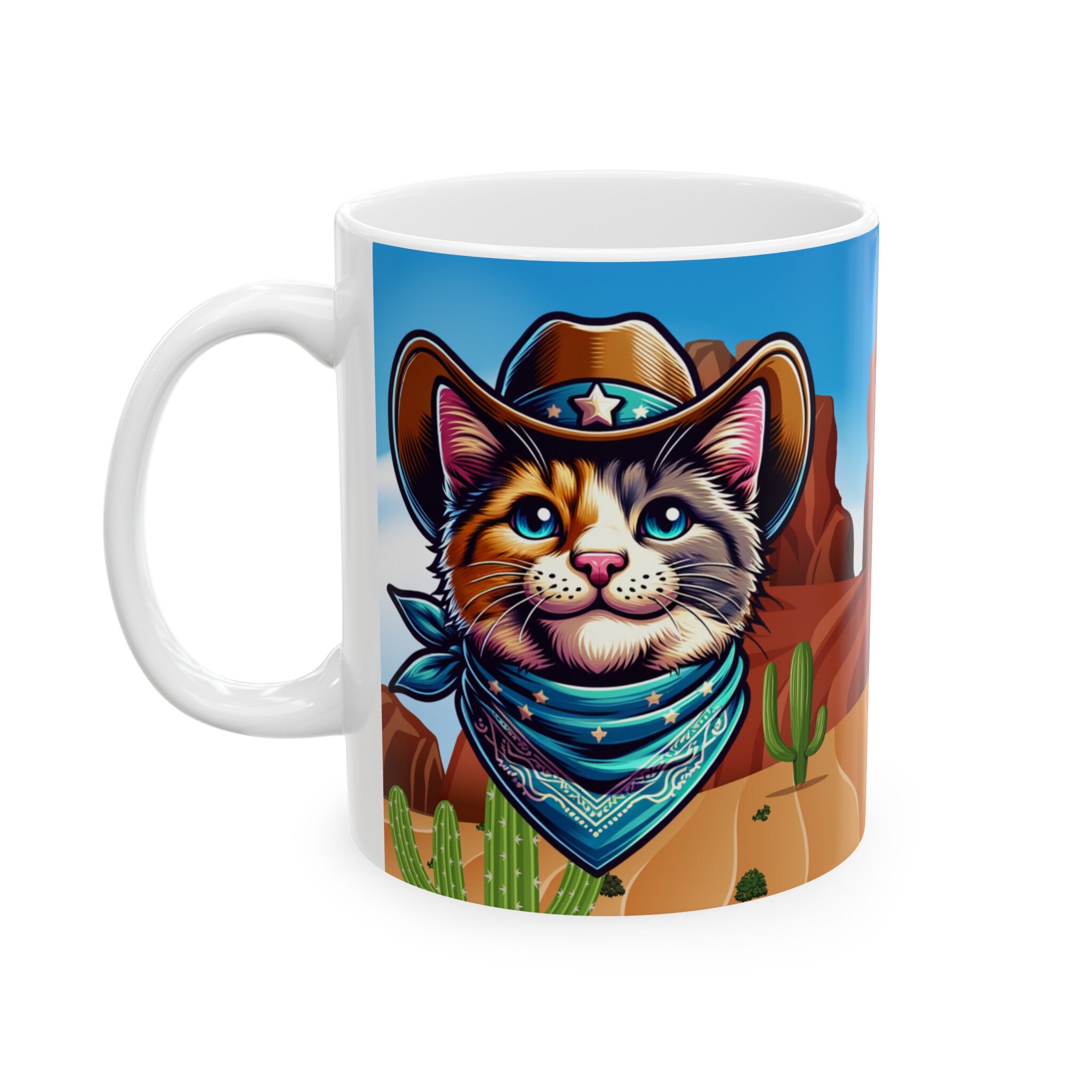 Calico Cat Cowboy Hat Ceramic Mug White Ceramic Mug Calico Western Cat ...