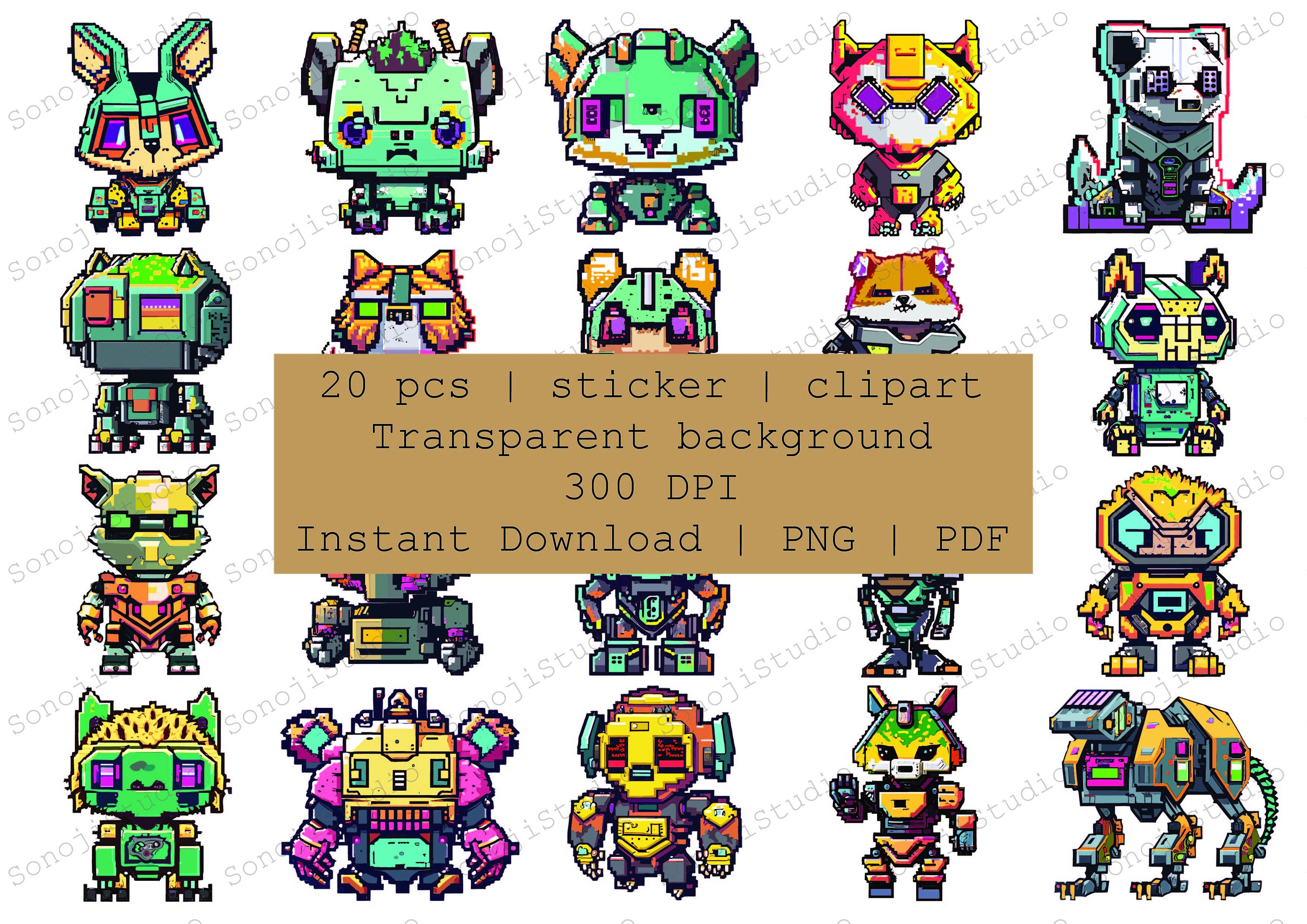 Animal Mecha Stickers Clipart and Image Files PDF PNG. - Etsy