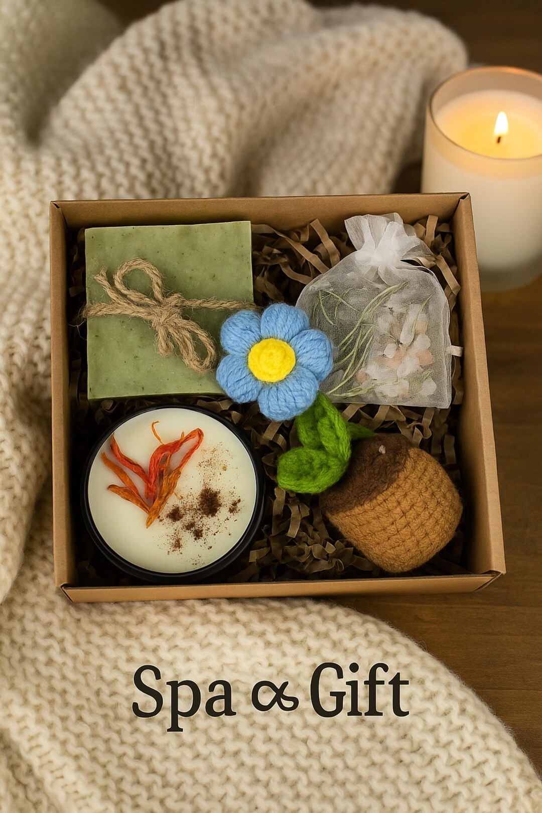 Relaxation Spa Gift Box for Women – Stress Relief Set, Handmade Candle ...