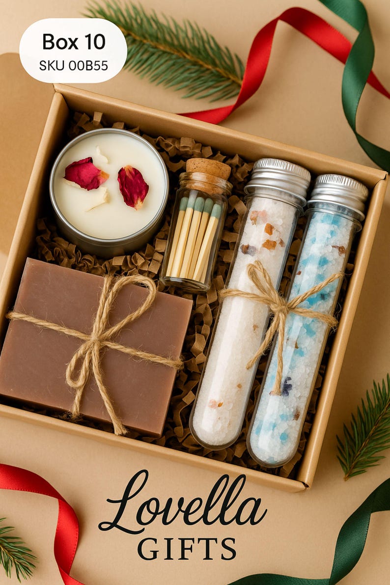 Christmas Spa Gift Box Handmade Soap Candle Bath Salt Ornament Winter ...