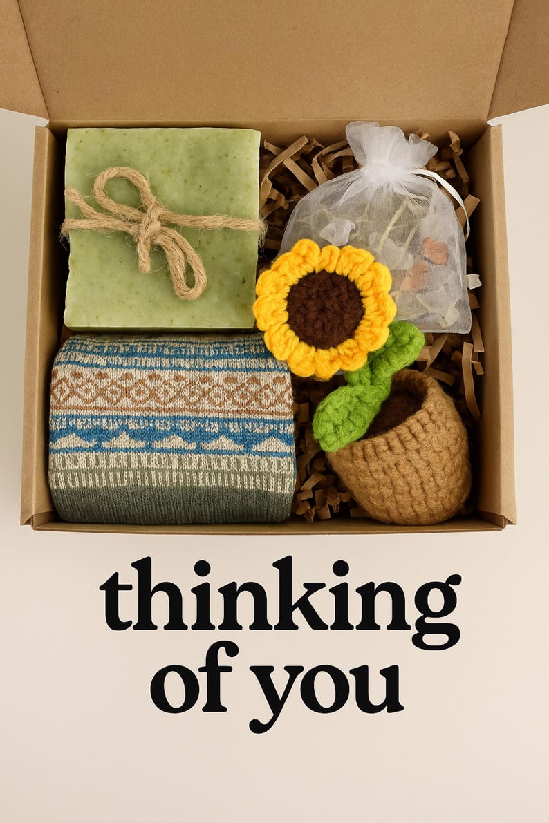 Hug in Box Gift With Handmade Soap Socks Bath Salt Sunflower Keepsake ...