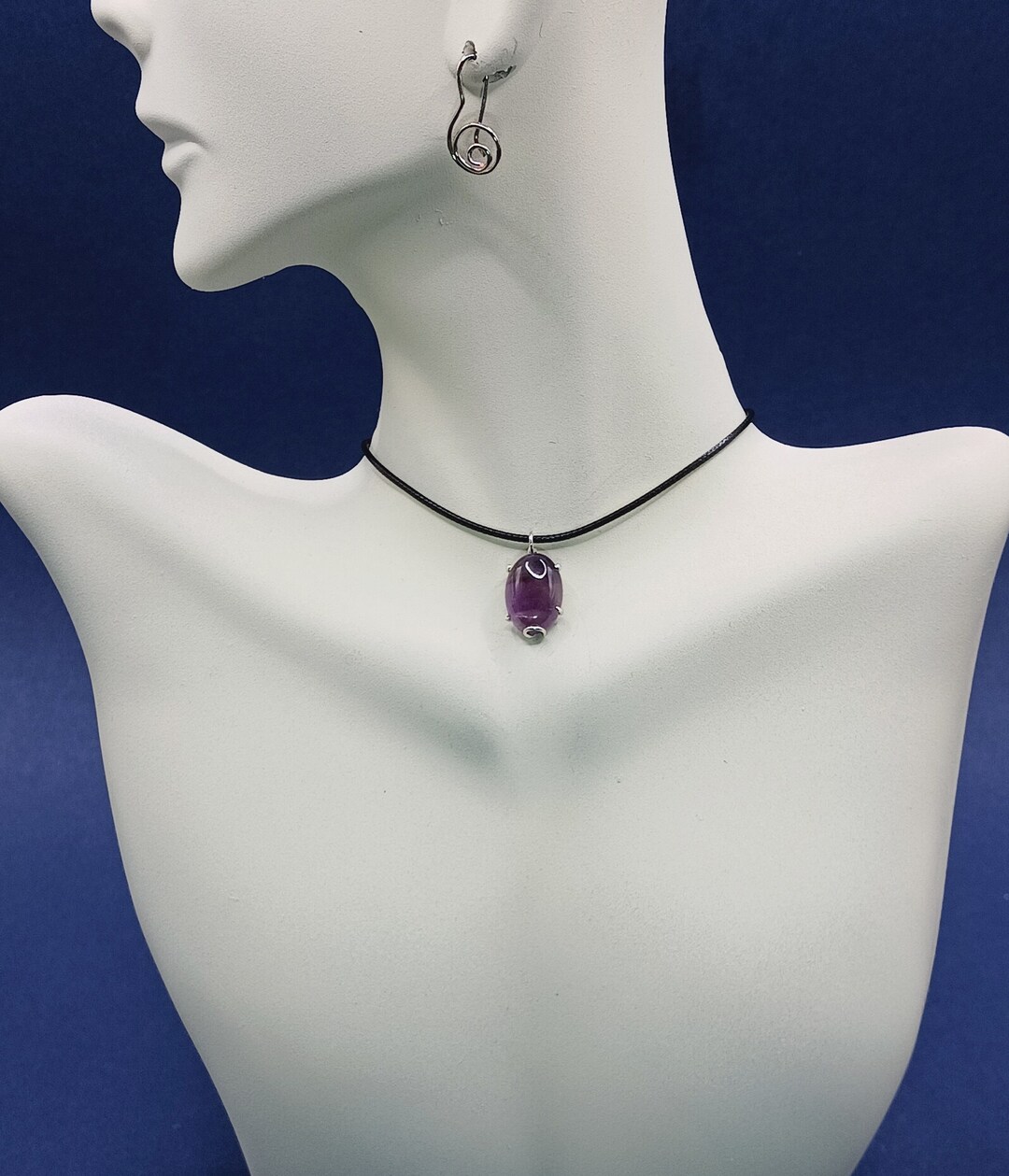 Amethyst Choker Necklace, Sterling Silver, Amethyst Y2K Pendant ...