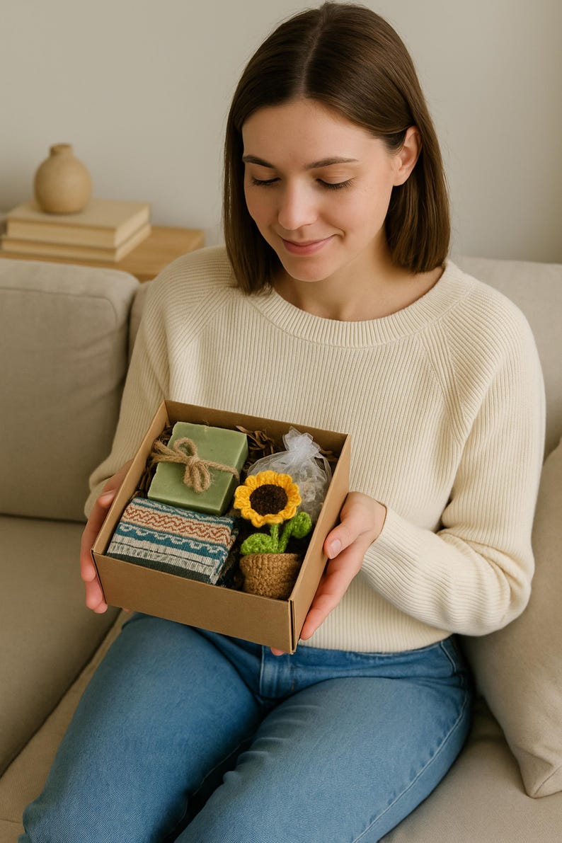 Hug in Box Gift With Handmade Soap Socks Bath Salt Sunflower Keepsake ...