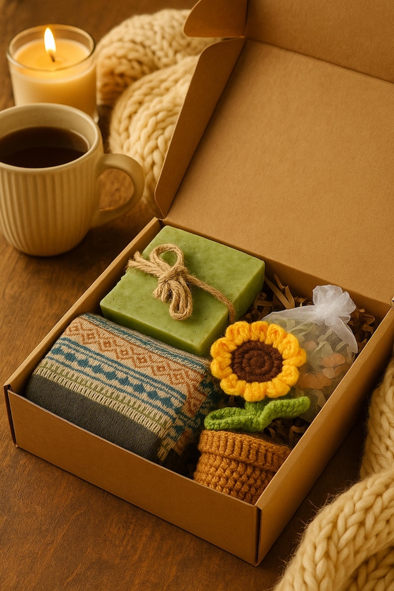 Hug in Box Gift With Handmade Soap Socks Bath Salt Sunflower Keepsake ...