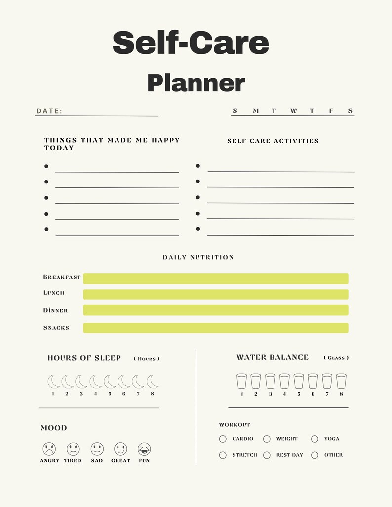 Self-care Planner Printable Mindfulness Workbook Self-love Mental ...