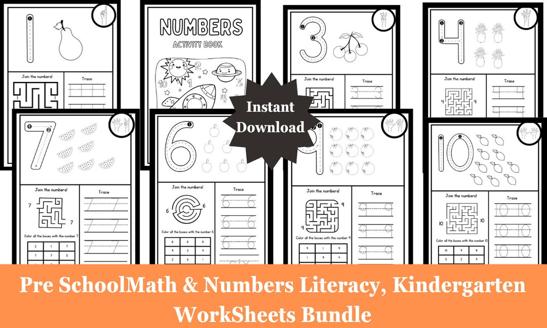 Pre Schoolmath & Numbers Literacy, Kindergarten Worksheets Bundle - Etsy