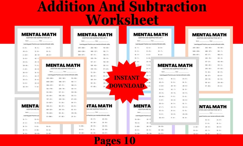 Addition and Subtraction Worksheet - Etsy