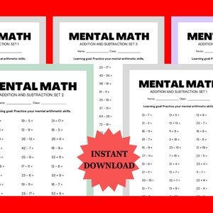 Addition and Subtraction Worksheet - Etsy