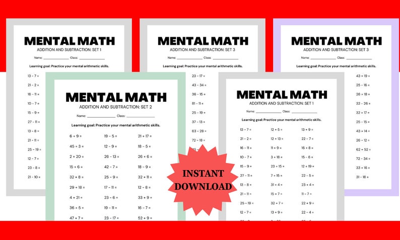 Addition and Subtraction Worksheet - Etsy