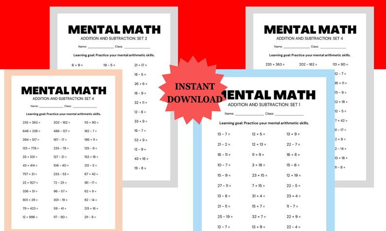Addition and Subtraction Worksheet - Etsy