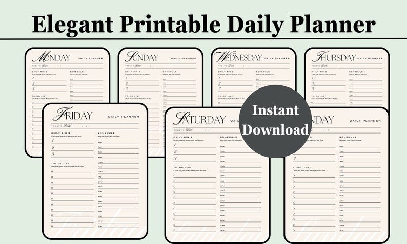 Elegant Printable Daily Planner - Etsy