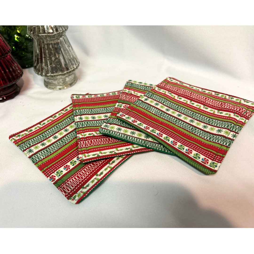 Fabric Coasters Christmas, Set of 4, Christmas Coasters, Coaster Set ...