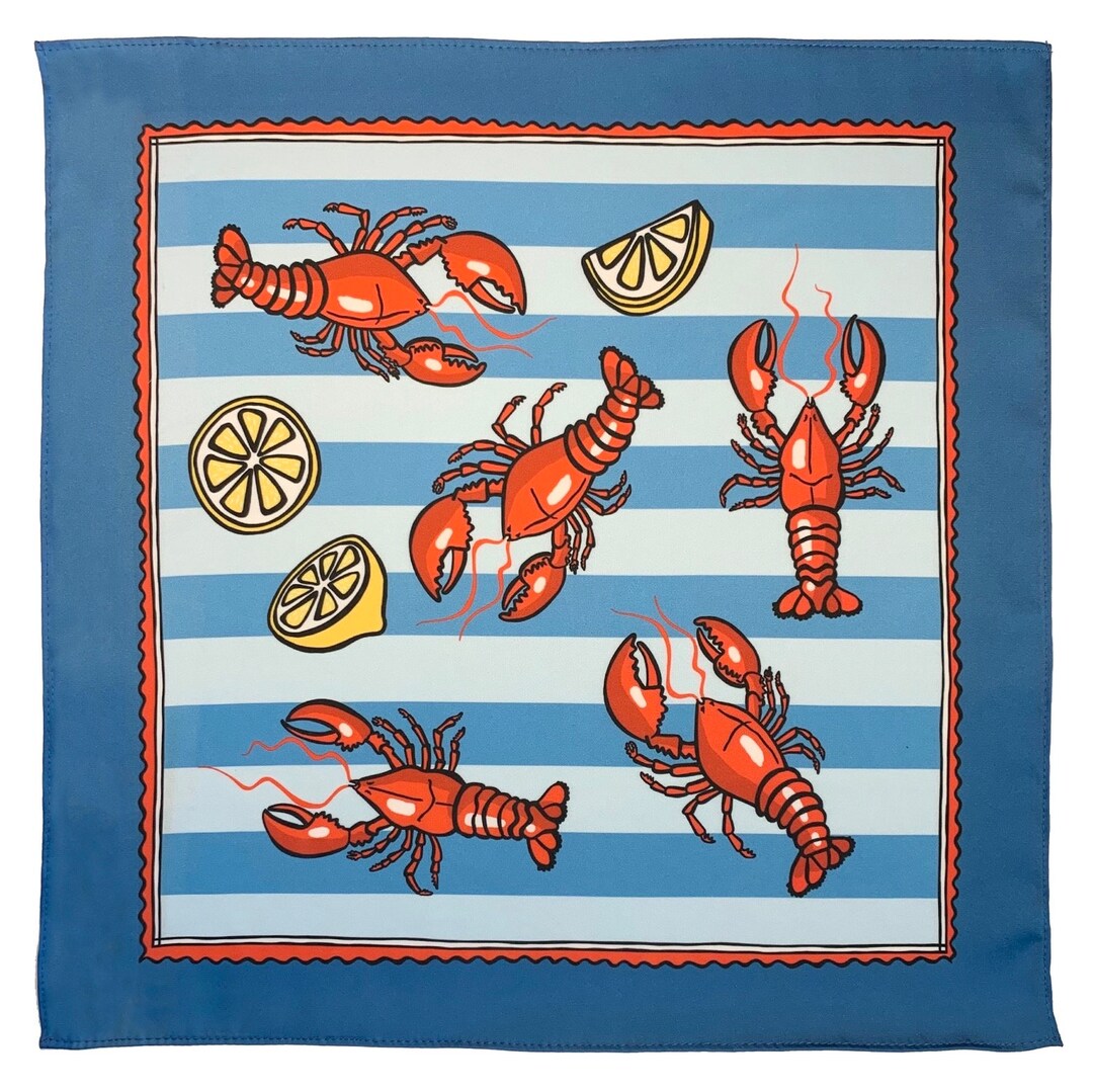 Lobster & Lemon Scarf, Blue Striped Scarf, Lemon Scarf, Blue Scarf ...