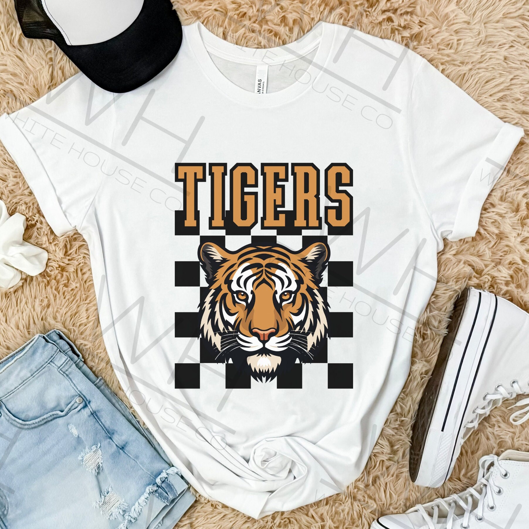 Retro Tiger PNG, Checkered, Tiger File, Tiger Mascot, Go Tigers File, Retro, Checkered, Digital ...