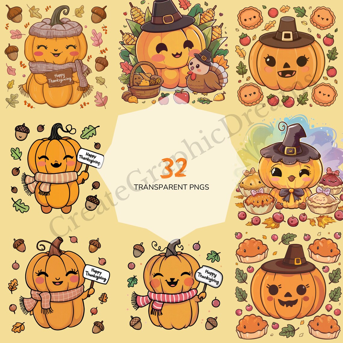 Thanksgiving Clipart, Kawaii, Pumpking, Kawai Clipart, Thanksgiving ...