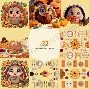 Thanksgiving Clipart, Kawaii, Pumpking, Kawai Clipart, Thanksgiving ...