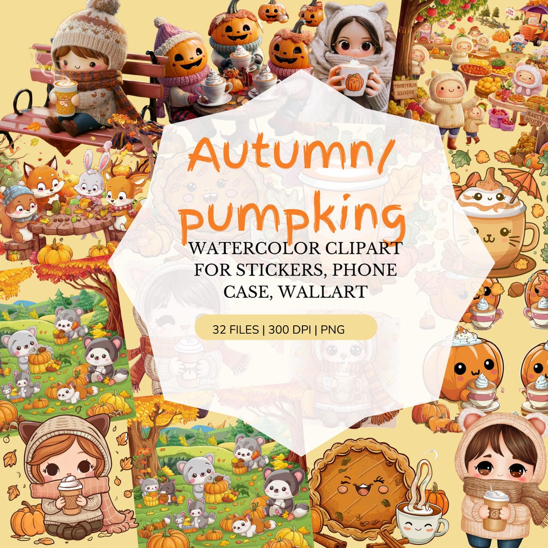 Kawaii Clipart Collection - Pumpking, Autumn, Fall, Thanksgiving ...