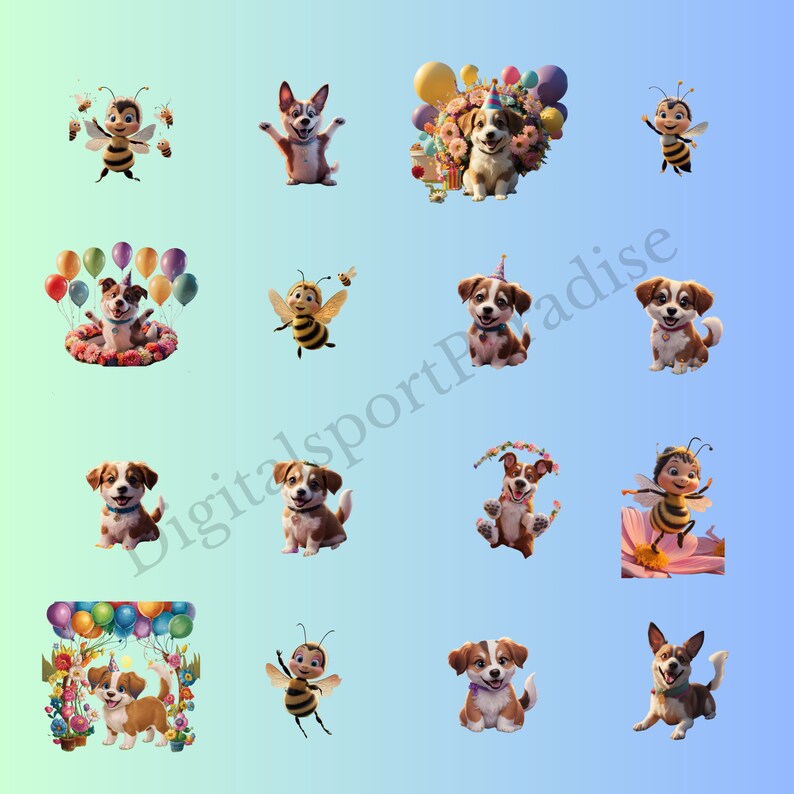 Cute Dog Clipart, Dog Clipart Bundle, Nursery Printable, Cute Bee Png ...