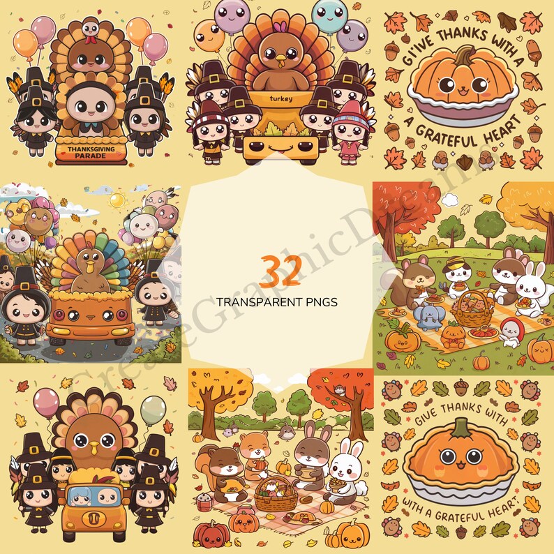 Thanksgiving Clipart, Kawaii, Pumpking, Kawai Clipart, Thanksgiving ...