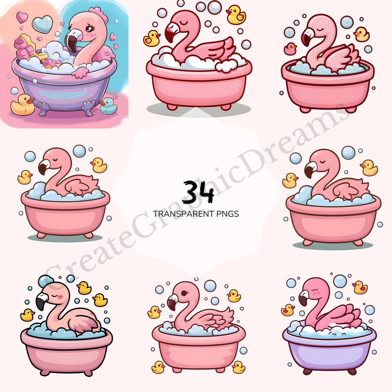 Kawaii Clipart Collection - Flamingo, Animals, Stickers, Pins - Cute ...