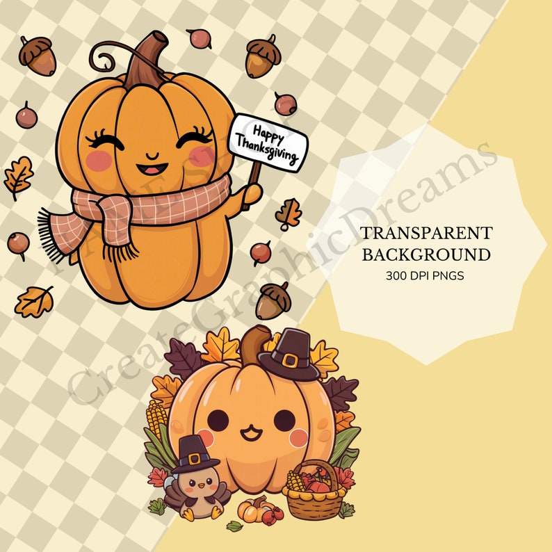 Thanksgiving Clipart, Kawaii, Pumpking, Kawai Clipart, Thanksgiving ...