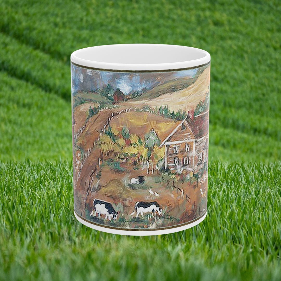 Homestead Barnyard Red Barn Farm Scene Watercolor Coffee Tea 11oz ...