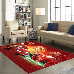 Lightning Mcqueen Rug, Mcqueen Gift Rug, Cartoon Rug, Movie Rug, Kids ...