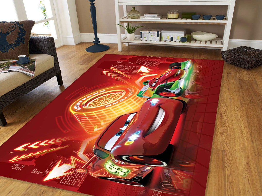 Lightning Mcqueen Rug, Mcqueen Gift Rug, Cartoon Rug, Movie Rug, Kids ...
