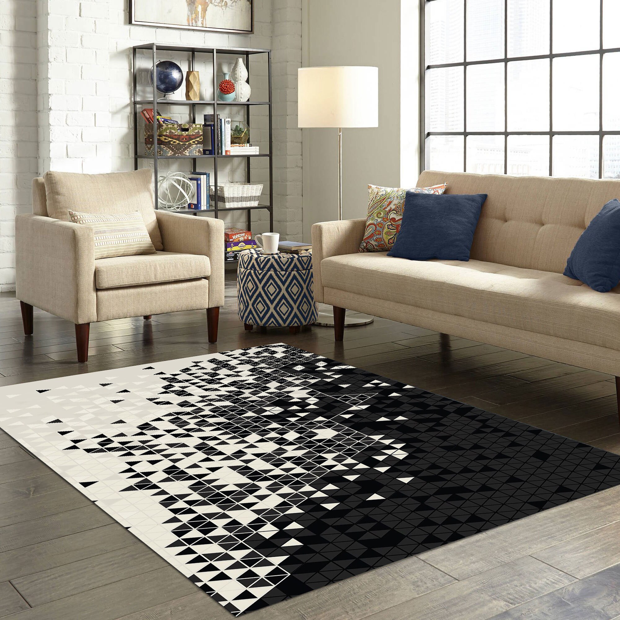 Geometric Shapes Rug, Black&white Rug, Minimalist Rug, Living Room Rug ...