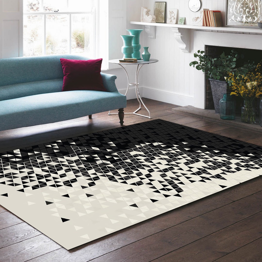 Geometric Shapes Rug, Black&white Rug, Minimalist Rug, Living Room Rug ...