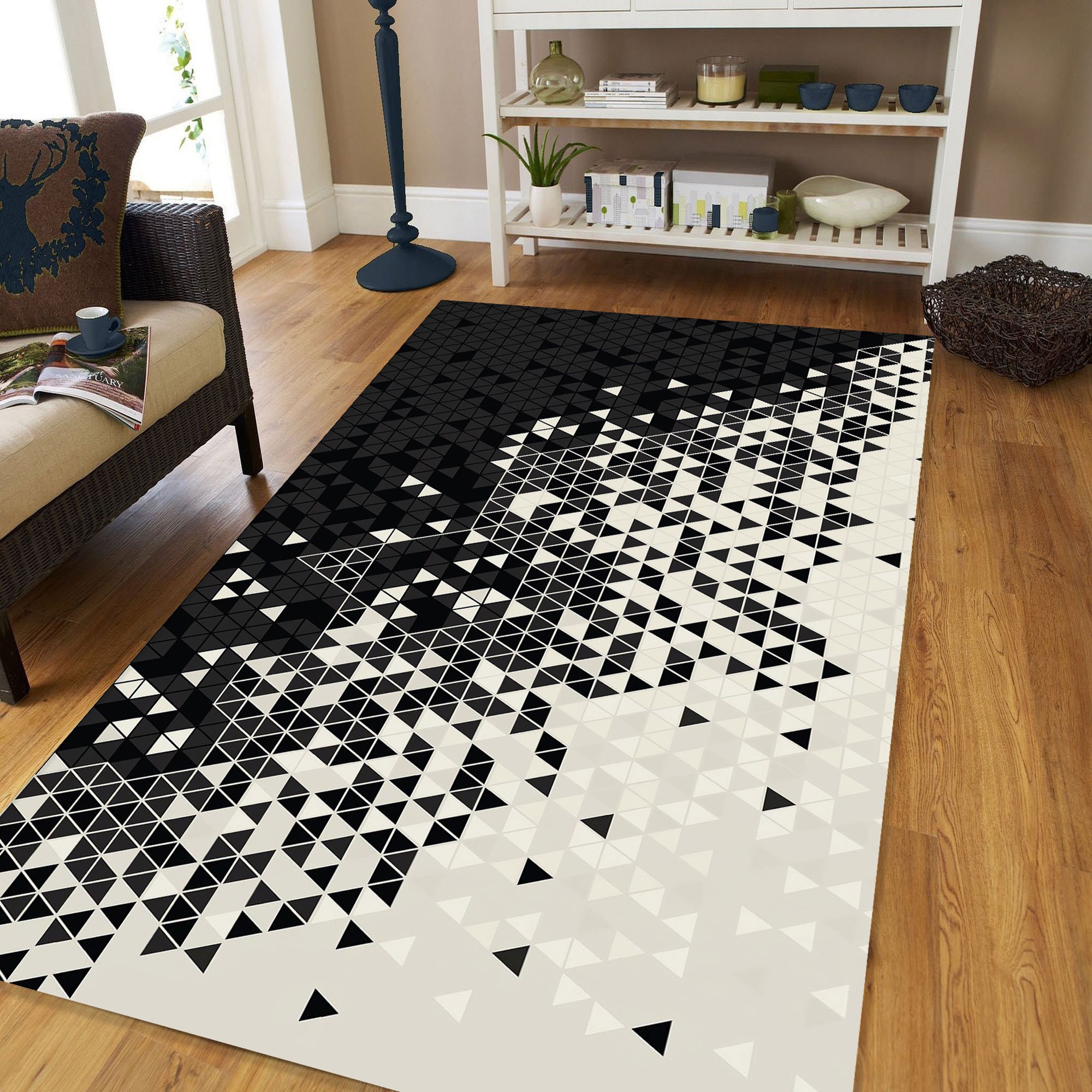 Geometric Shapes Rug, Black&white Rug, Minimalist Rug, Living Room Rug ...