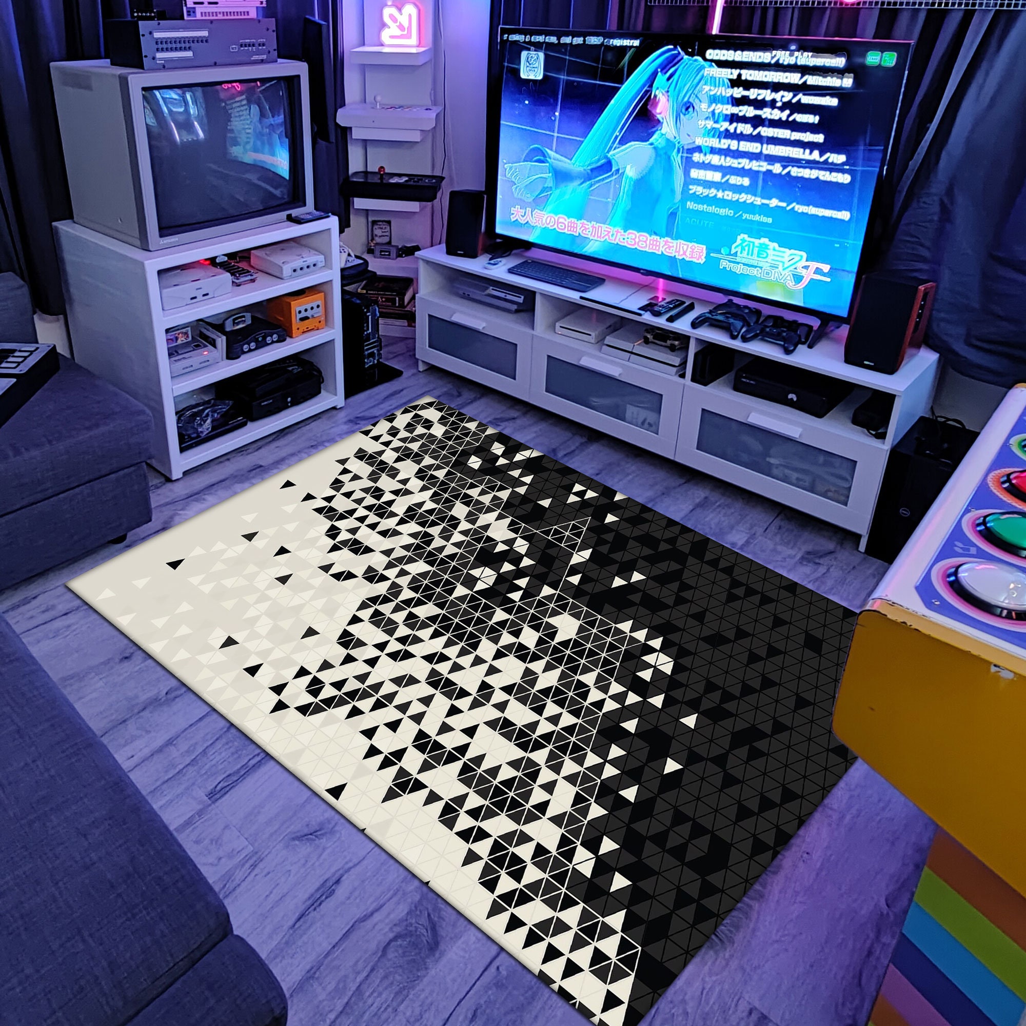 Geometric Shapes Rug, Black&white Rug, Minimalist Rug, Living Room Rug ...