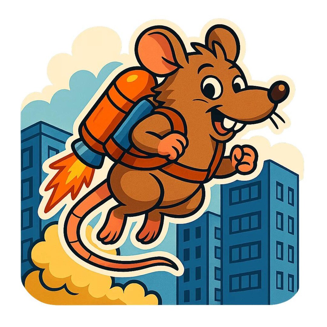 Rat With Jetpack in the City – Funny Cartoon Sticker – Weatherproof ...